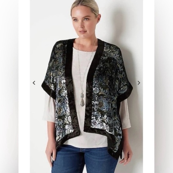 J. Jill | Sweaters | J Jill Burnout Velvet Ruana Black Paisley Floral ...